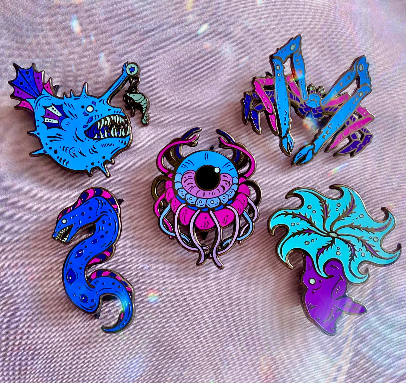 Spooky Sea Creature Enamel Pins Glow in the Dark Pins - Etsy