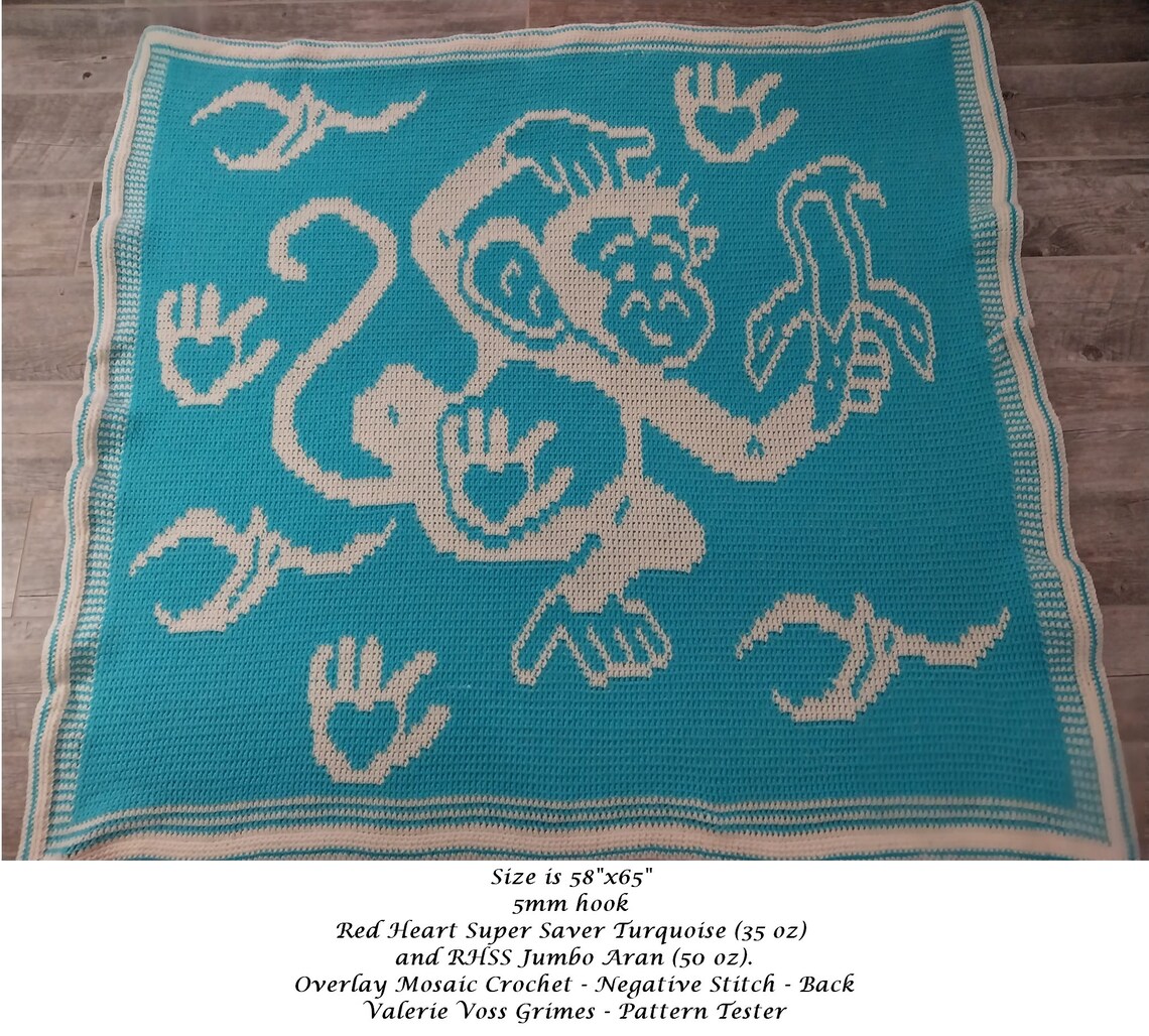 Loveprints Adorable Monkey Blanket Overlay Mosaic Crochet Pattern ...
