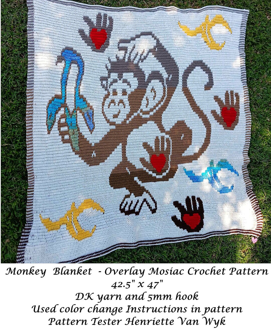 Loveprints Adorable Monkey Blanket Overlay Mosaic Crochet Pattern ...