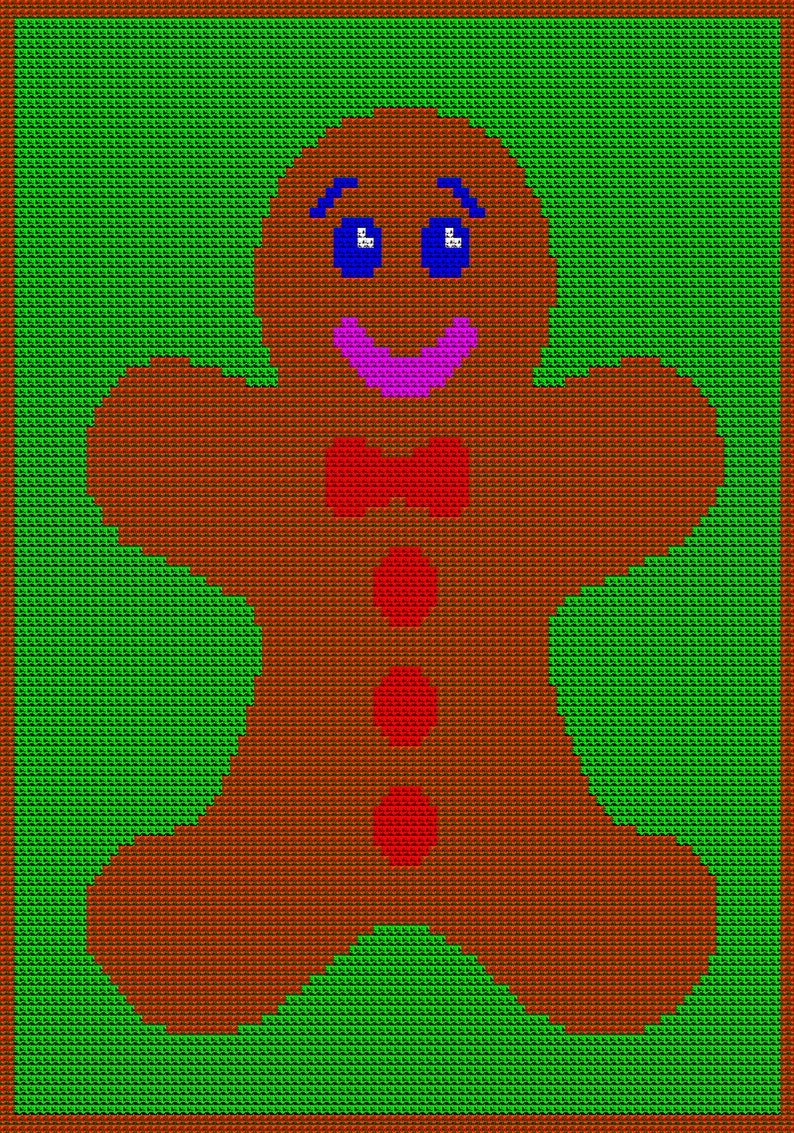 Gingerbread Man Afghan Tunisian or Single Crochet Pattern and Charts ...