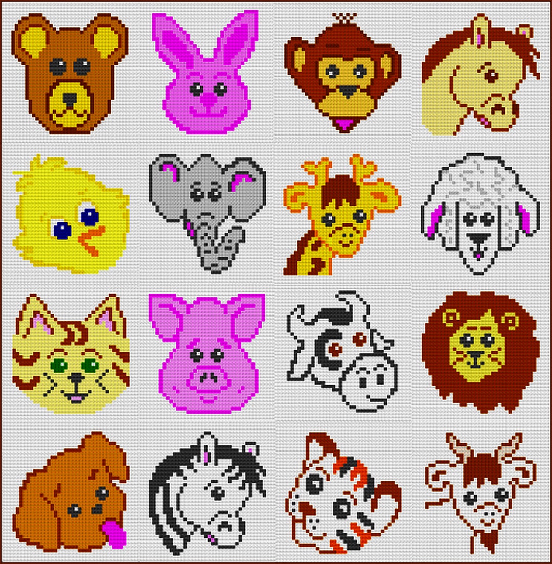 Animal Square Blanket Single Crochet or Tunisian Crochet Pattern and ...