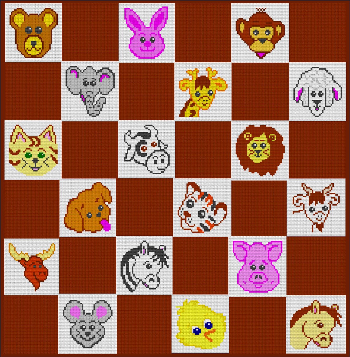 Animal Square Blanket Single Crochet or Tunisian Crochet Pattern and ...