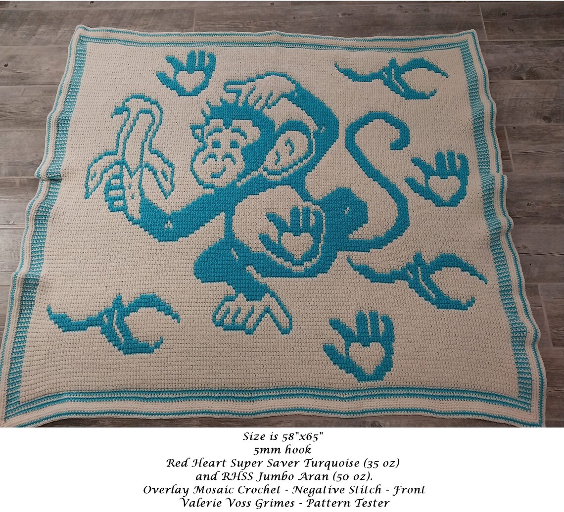 Loveprints Adorable Monkey Blanket Overlay Mosaic Crochet Pattern ...