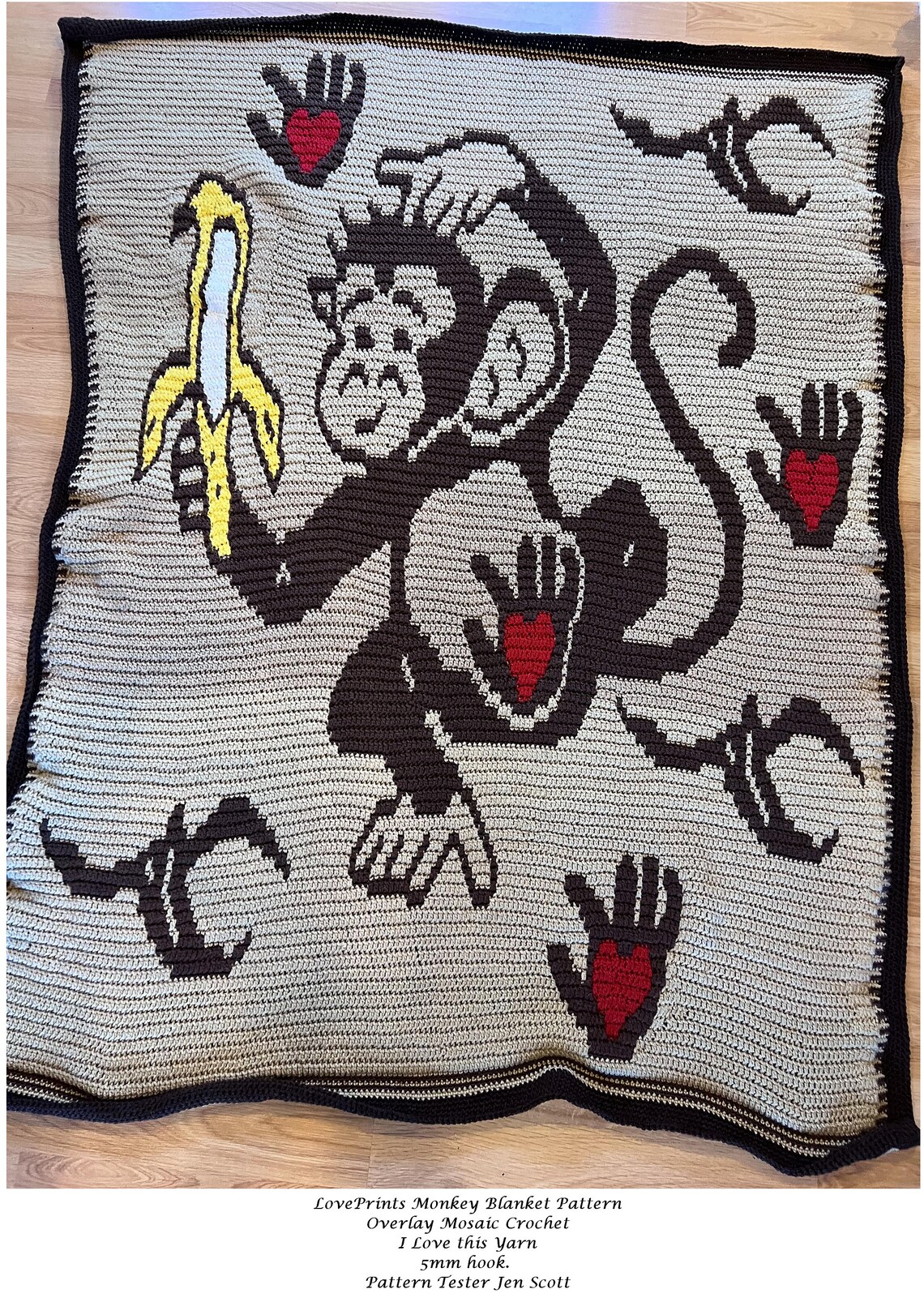 Loveprints Adorable Monkey Blanket Overlay Mosaic Crochet Pattern ...