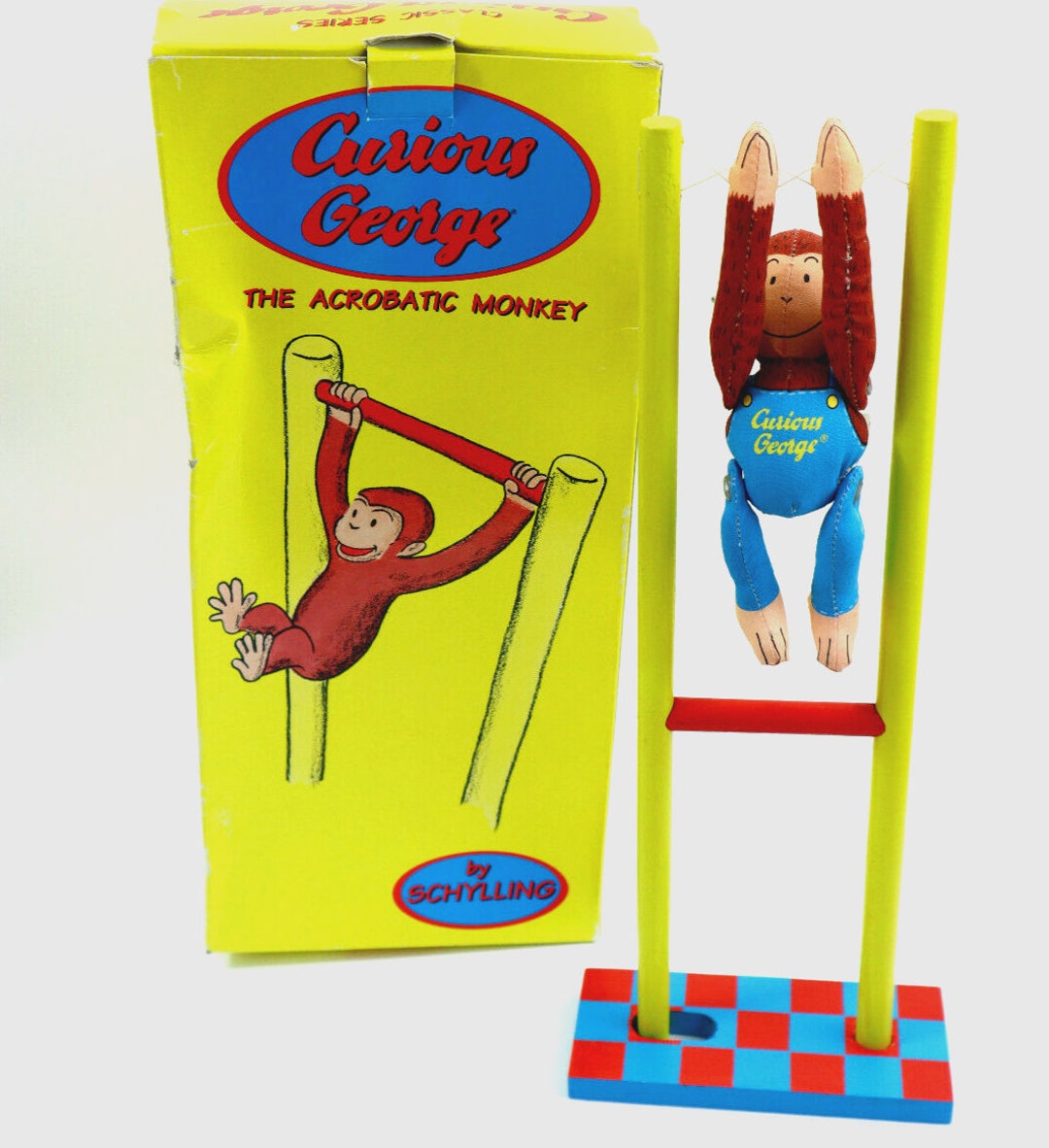 1995 Curious George Acrobatic Monkey Swinging Trapeze Toy W/ Box Very ...