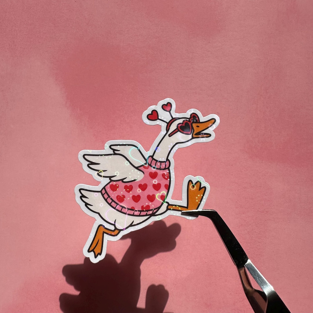 Funny Silly Goose Valentine's Day Sticker: Heart Love Vinyl Decal ...