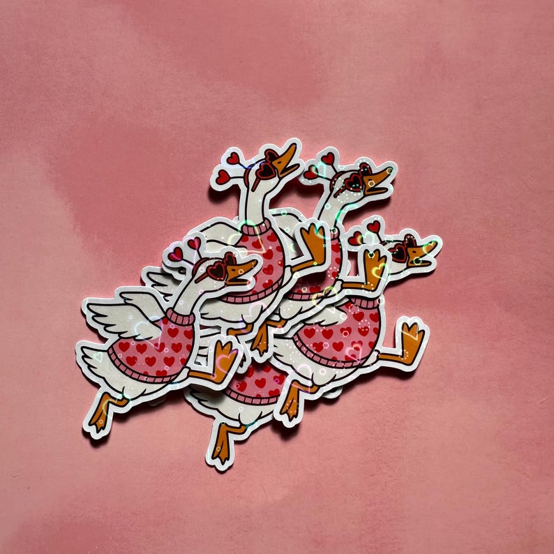 Funny Silly Goose Valentine's Day Sticker: Heart Love Vinyl Decal ...
