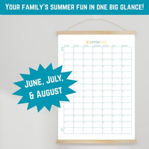 Continuous Summer Calendar Printable for Planning Family Fun June July August September Instant ...