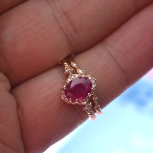 Natural Red Ruby Engagement Ring Set With Matching Band 14k Yellow Gold ...