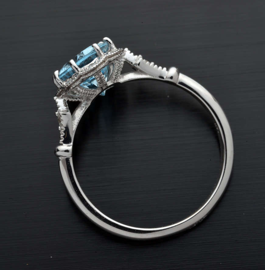 Halo Engagement Ring With a Natural Blue Aquamarine or Pink - Etsy