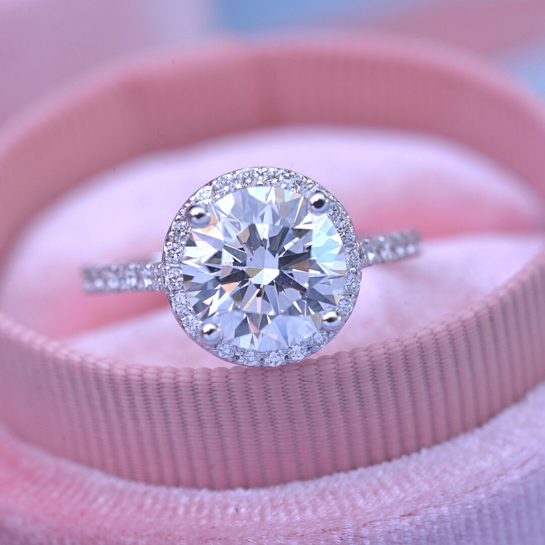 Buy Classic Round Under Halo Engagement Ring With Micro Pave in 14k ...