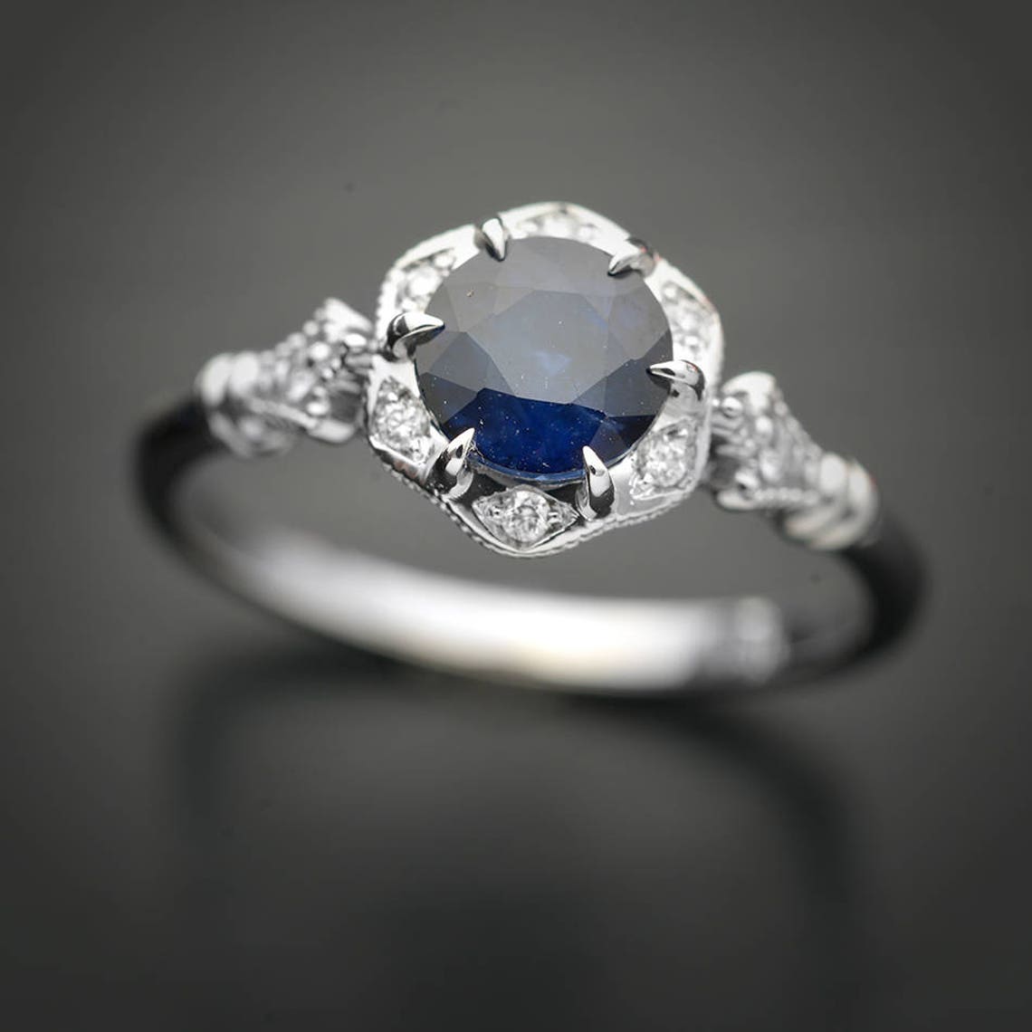 Halo Engagement Ring With Natural Blue Sapphire Vintage Halo - Etsy ...