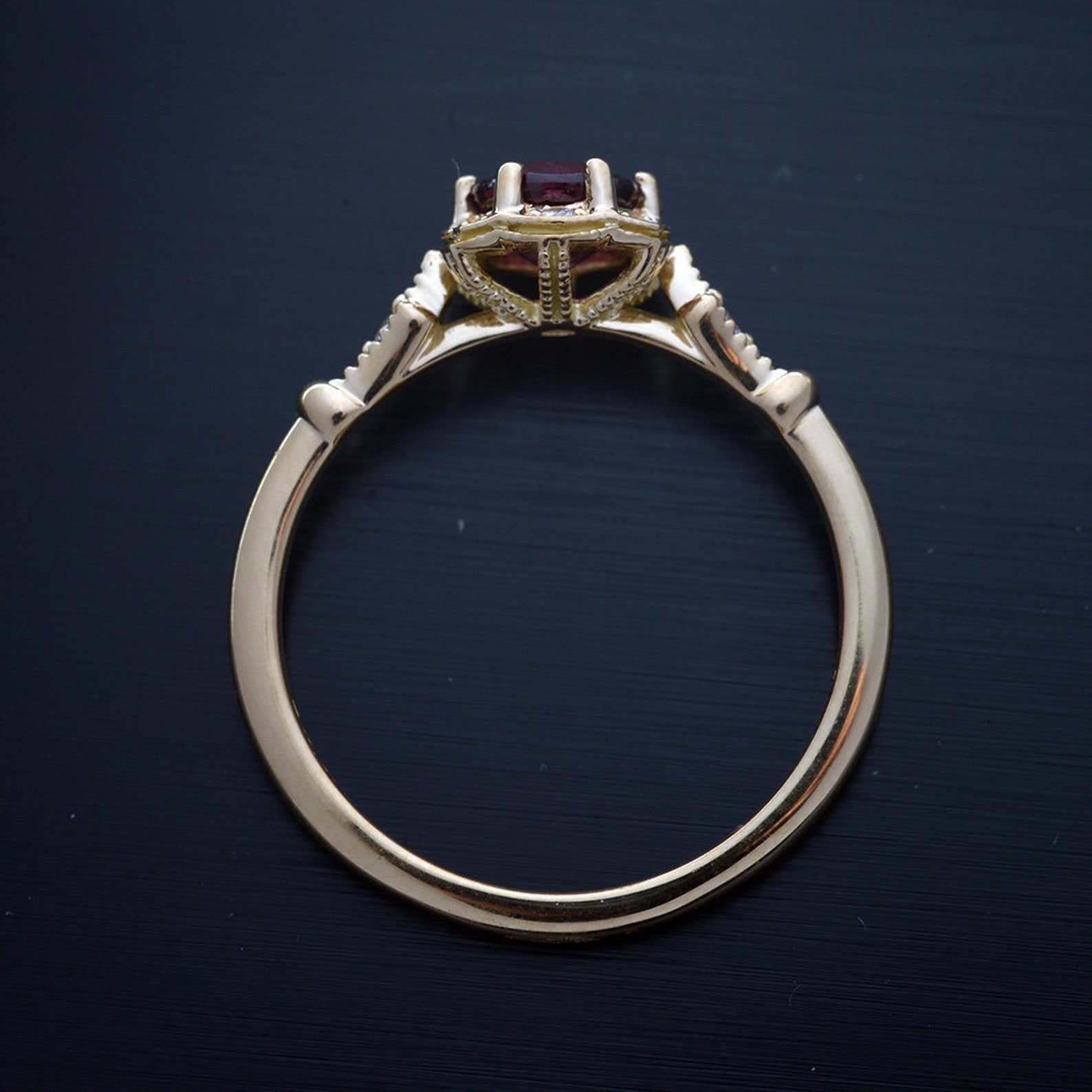 Engagement ring with a natural deep red garnet round in an | Etsy