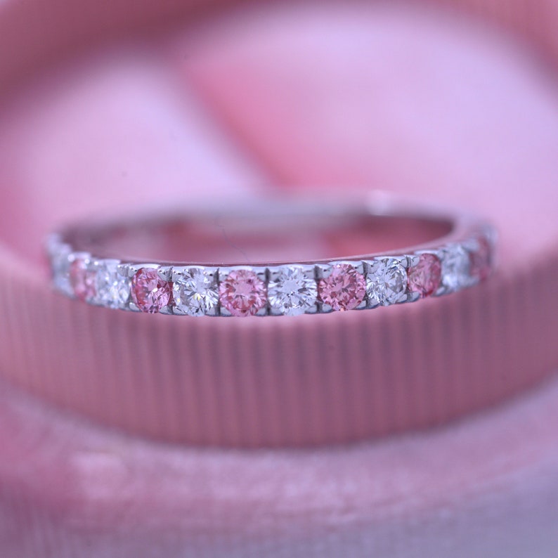 Wedding Band Pink Diamonds / White Diamonds Lab CVD in 14k | Etsy