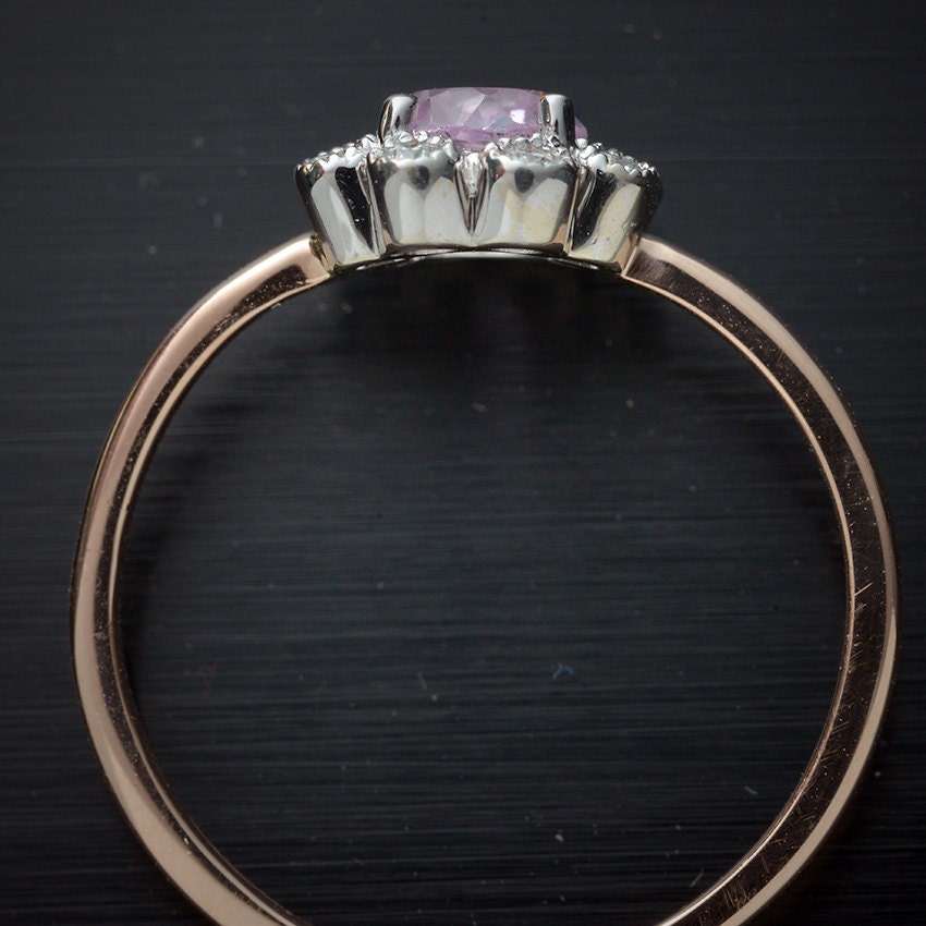 Round Pink Sapphire Fashion Ring With a .50ct Center Stone and 8 Round ...