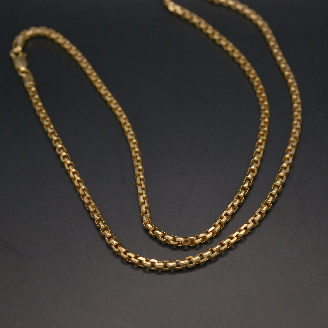 14kt 3mm Box Chain in Yellow Gold | Gentleman Jewelry | 22 Inches - Etsy