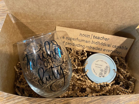 Teacher gift box teacher appreciation wine glass gift set | Etsy
