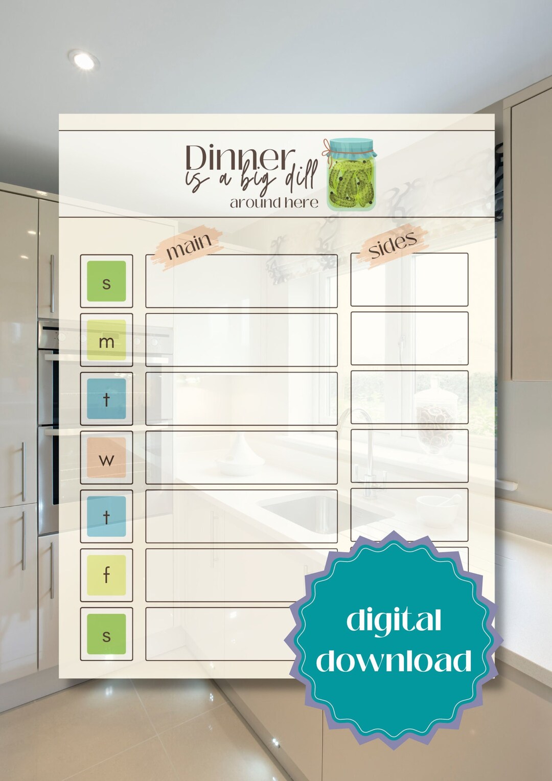 Meal Planner | Digital Dinner Calendar | Weekly Meal Plan - Etsy