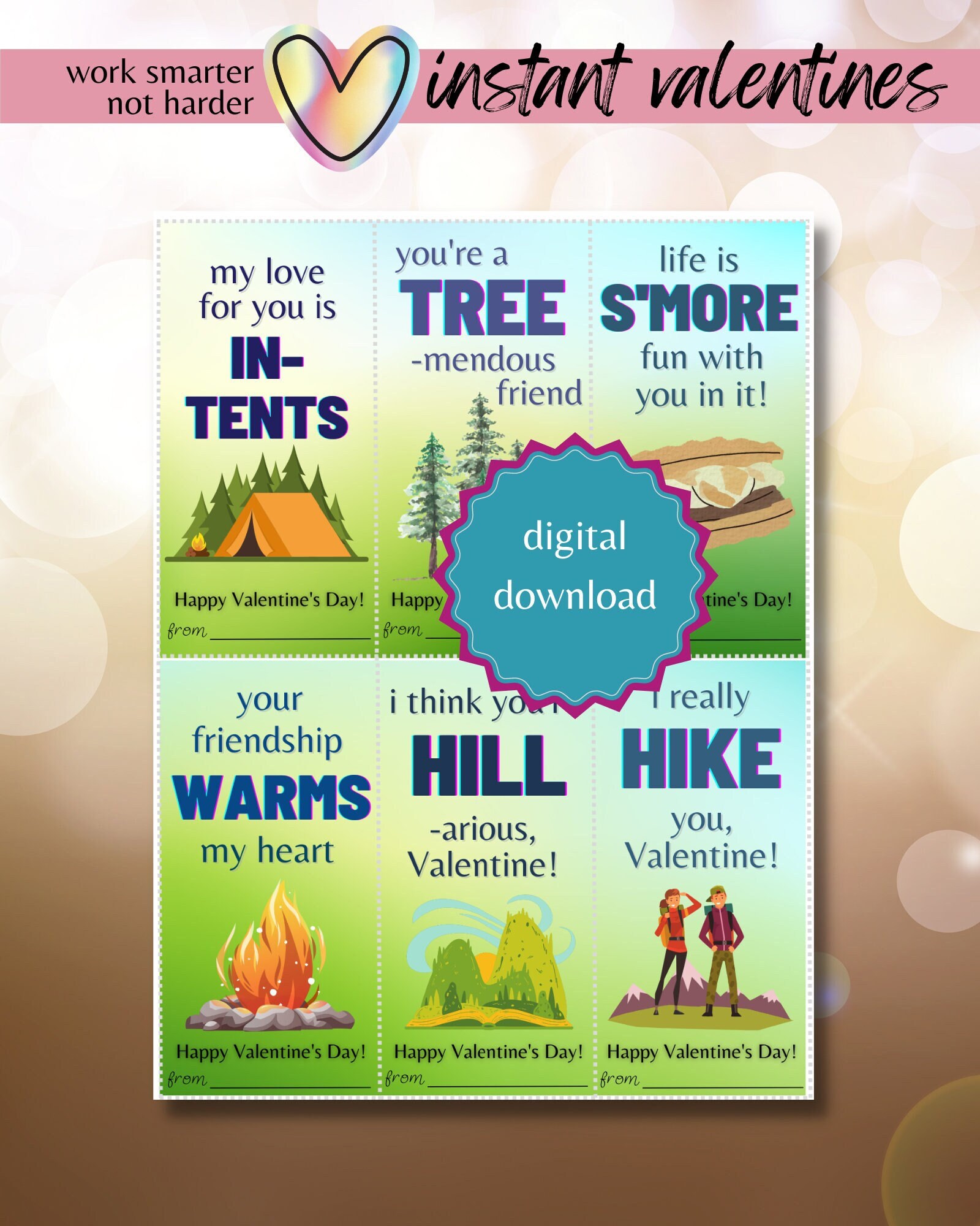 Camping Valentine Tags | Kids Classroom Cards (digital Download) - Etsy