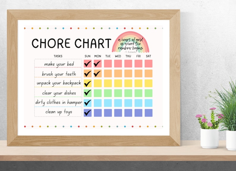 Printable Rainbow Chore Chart for Kids | Weekly Checklist (digital ...