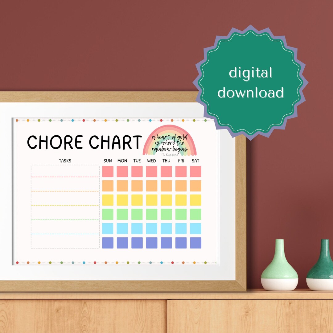 Buy Printable Rainbow Chore Chart for Kids | Weekly Checklist (digital ...