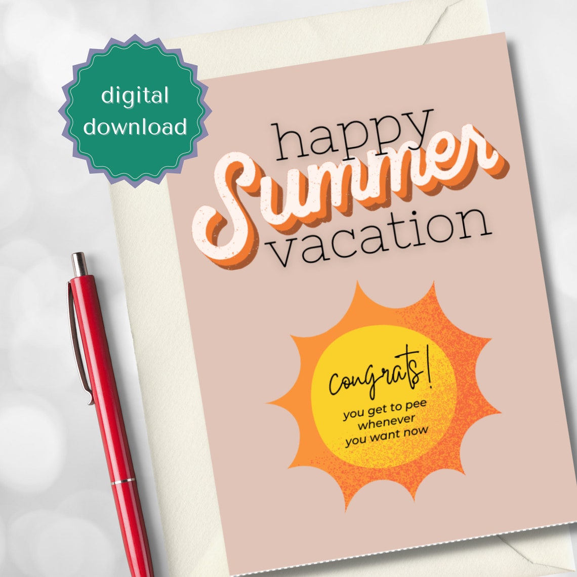 Funny Teacher Summer Card | Printable End of School Gift (digital ...