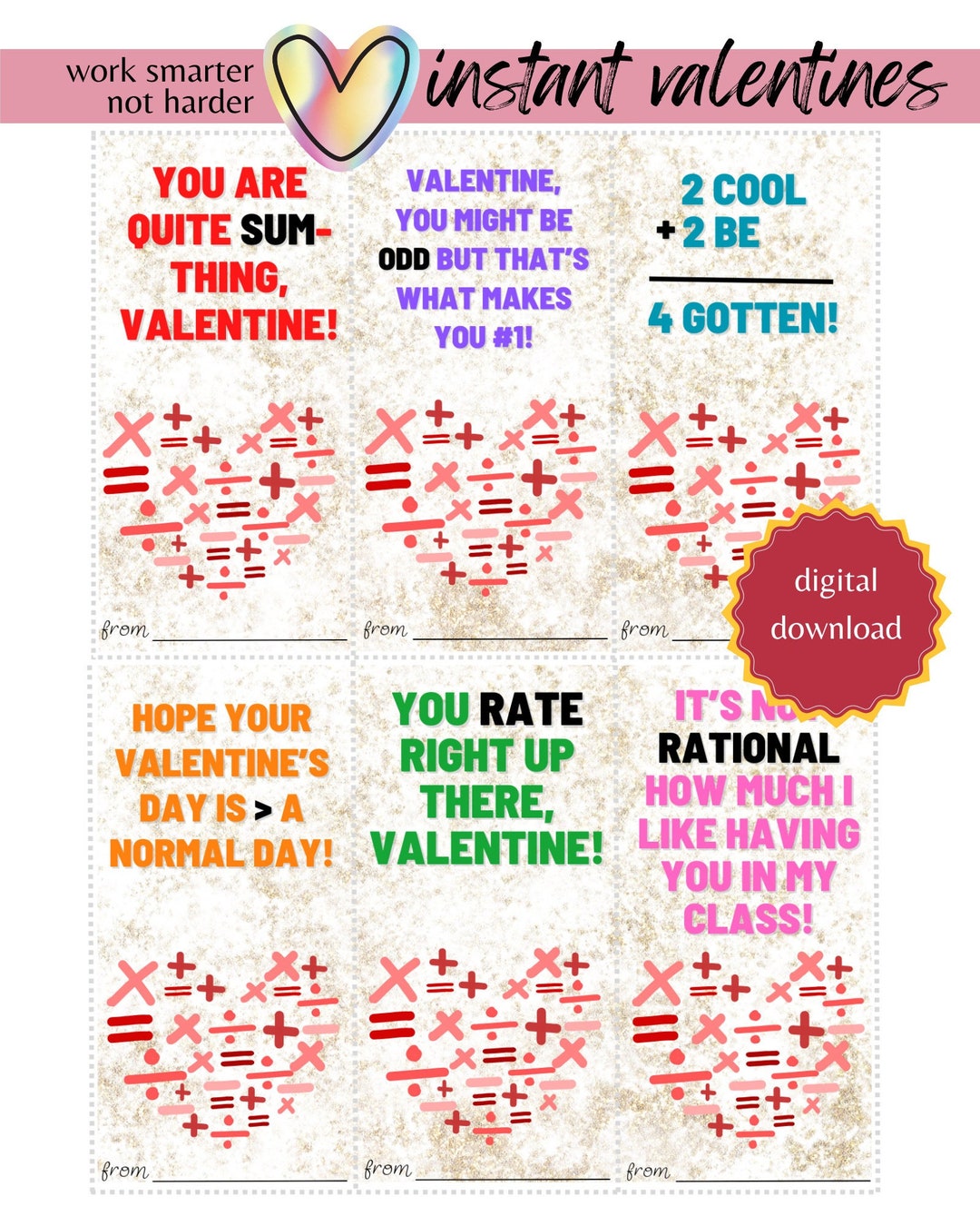 Math Valentine Bundle | Printable Math Teacher Valentines | Class ...
