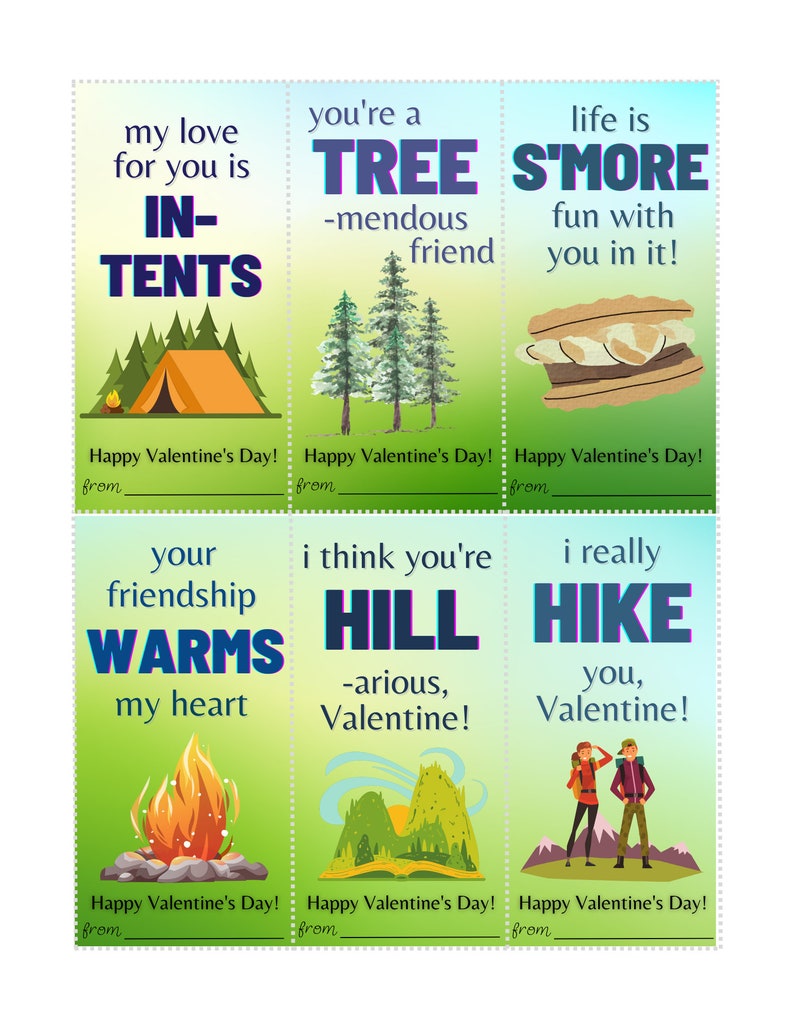 Camping Valentine Tags | Kids Classroom Cards (digital Download) - Etsy