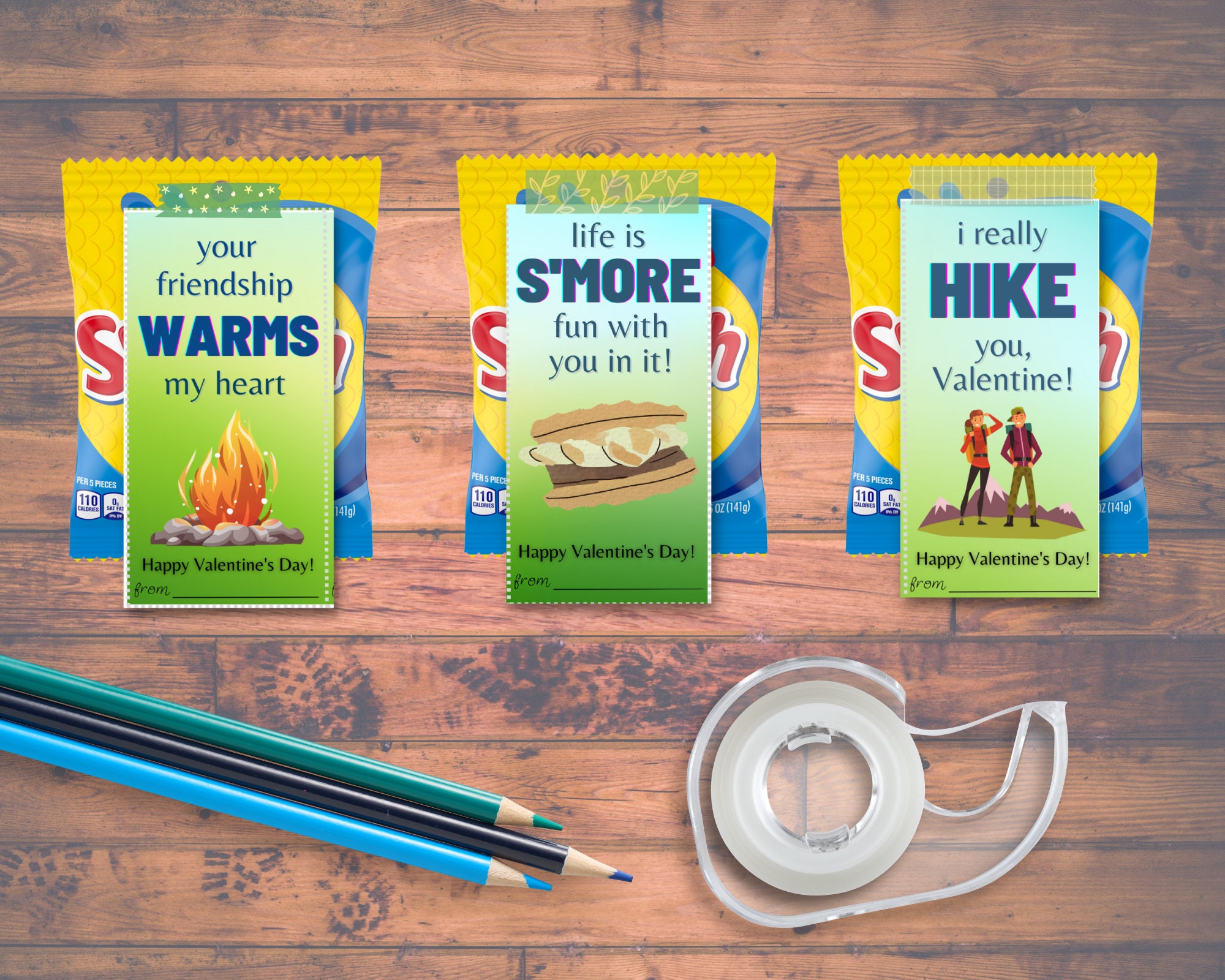 Camping Valentine Tags Bundle of Kids Valentine Cards Nature Valentine ...