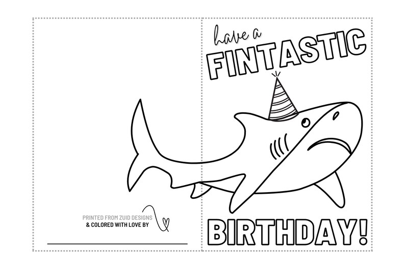 Printable Shark Coloring Card | Digital Download | DIY Birthday Card ...