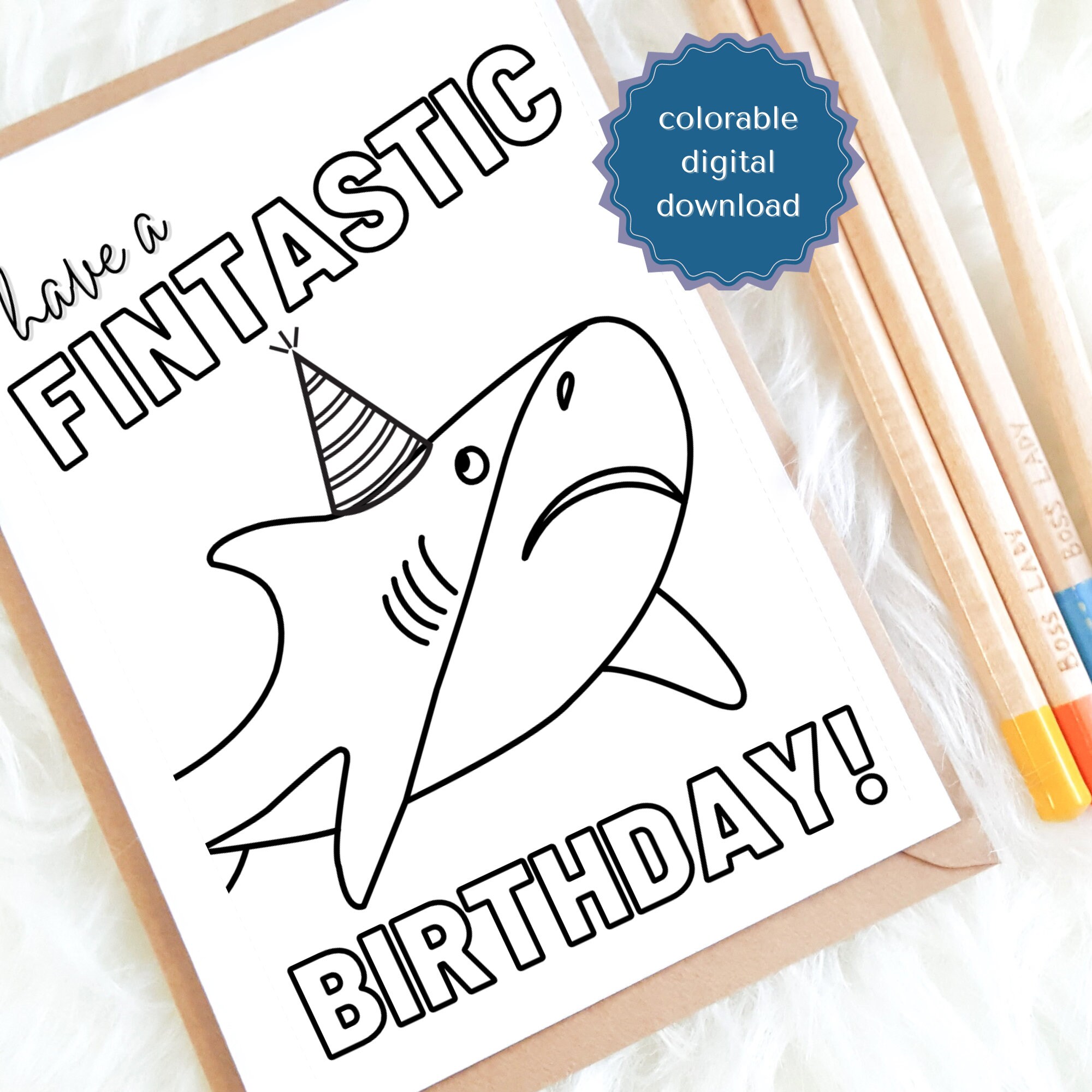 Printable Shark Coloring Card | Digital Download | DIY Birthday Card ...