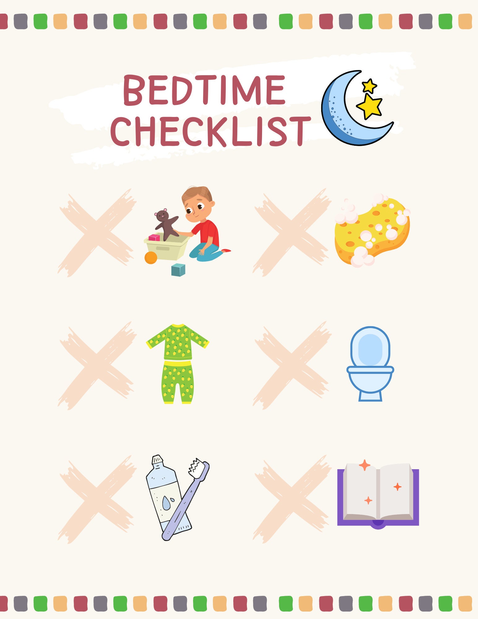 Bedtime Routine for Kids Get Ready for Bed Checklist Printable ...