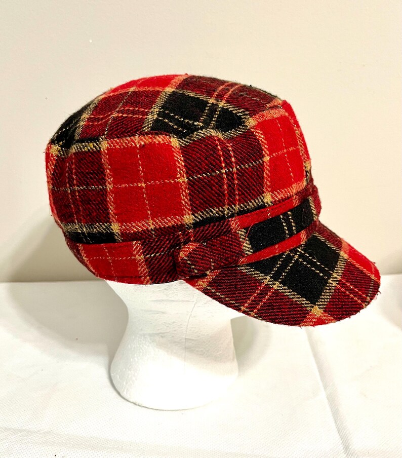 Red and Black Plaid Gold Sparkle Women Cadet Hat, Lightweight Summer ...