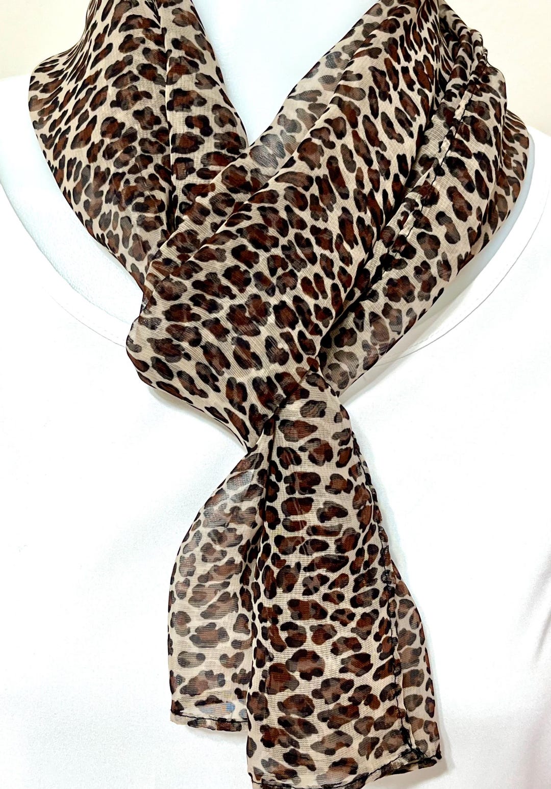 Leopard Print Sheer Scarf, Lightweight Chiffon Animal Print Neck Scarf ...