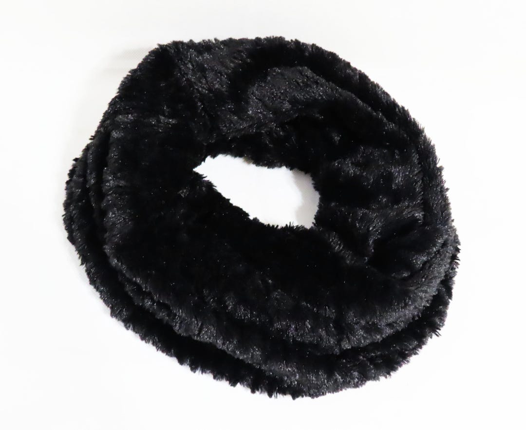 Faux Fur Black Scarf, Faux Fur Neck Warmer Evening Black Infinity Scarf ...
