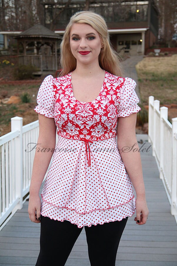 Polka Dot Top Red Women Tunic Swing Top White Red Valentines Shirt ...