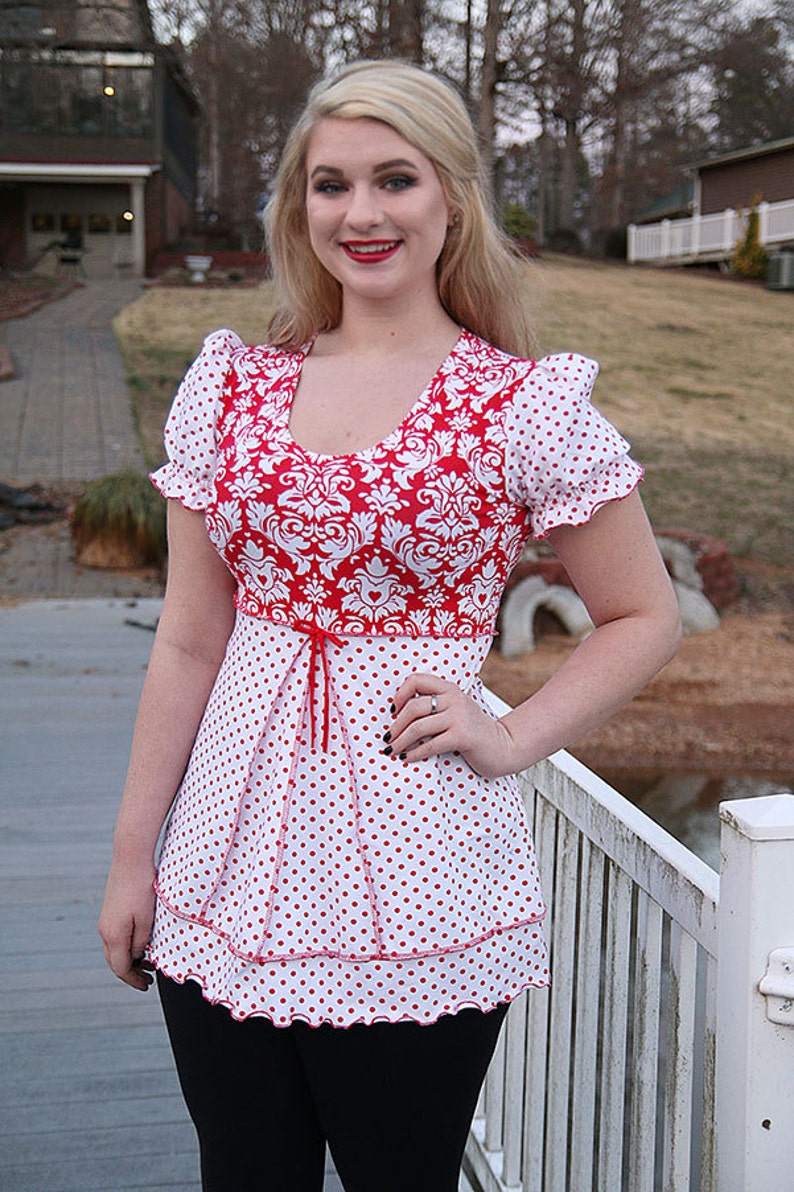 Polka Dot Top Red Women Tunic Swing Top White Red Valentines Shirt ...