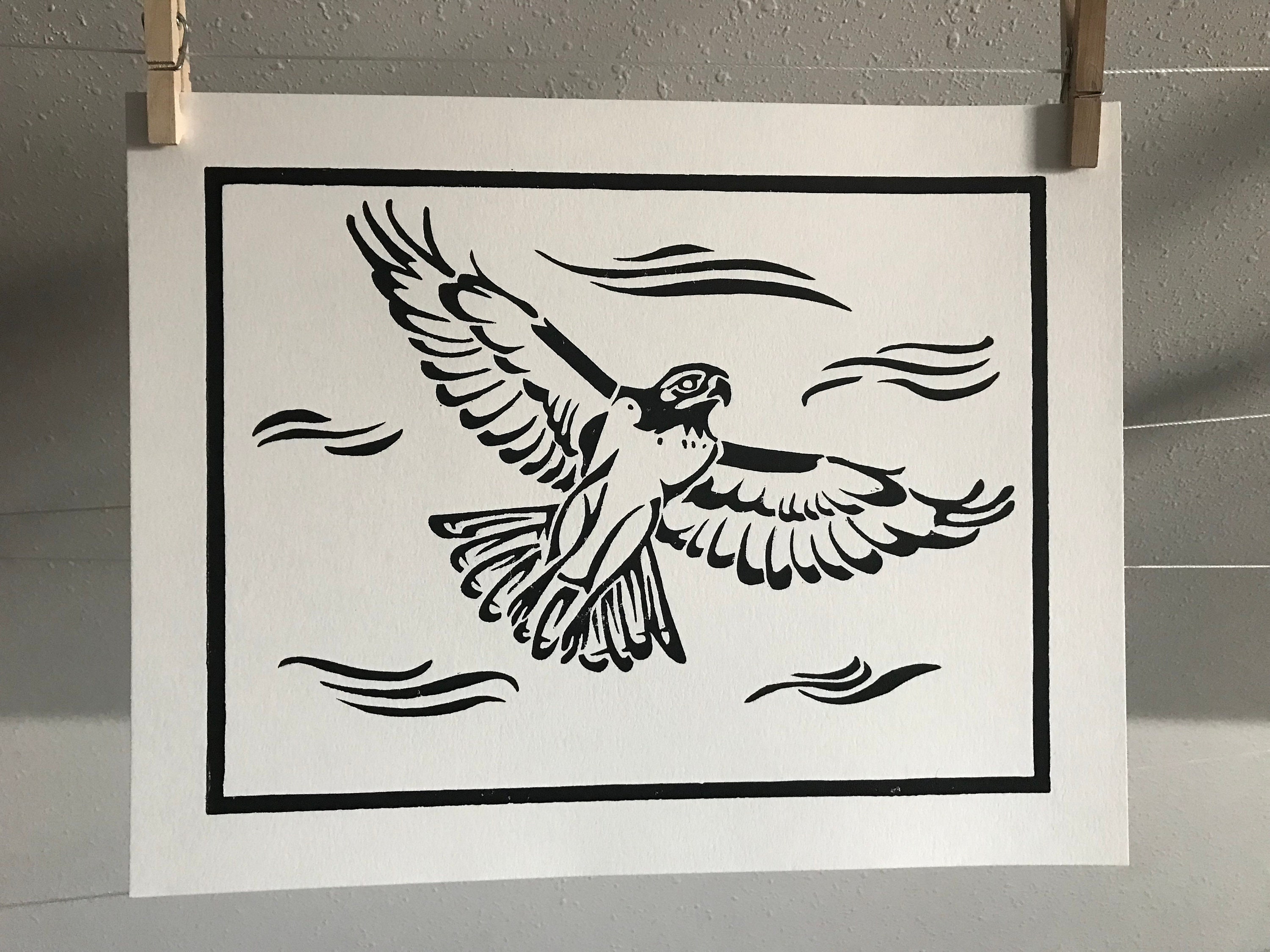 Red Tailed Hawk Print, Handmade Art, Linocut Prints, Printmaking, Gifts ...