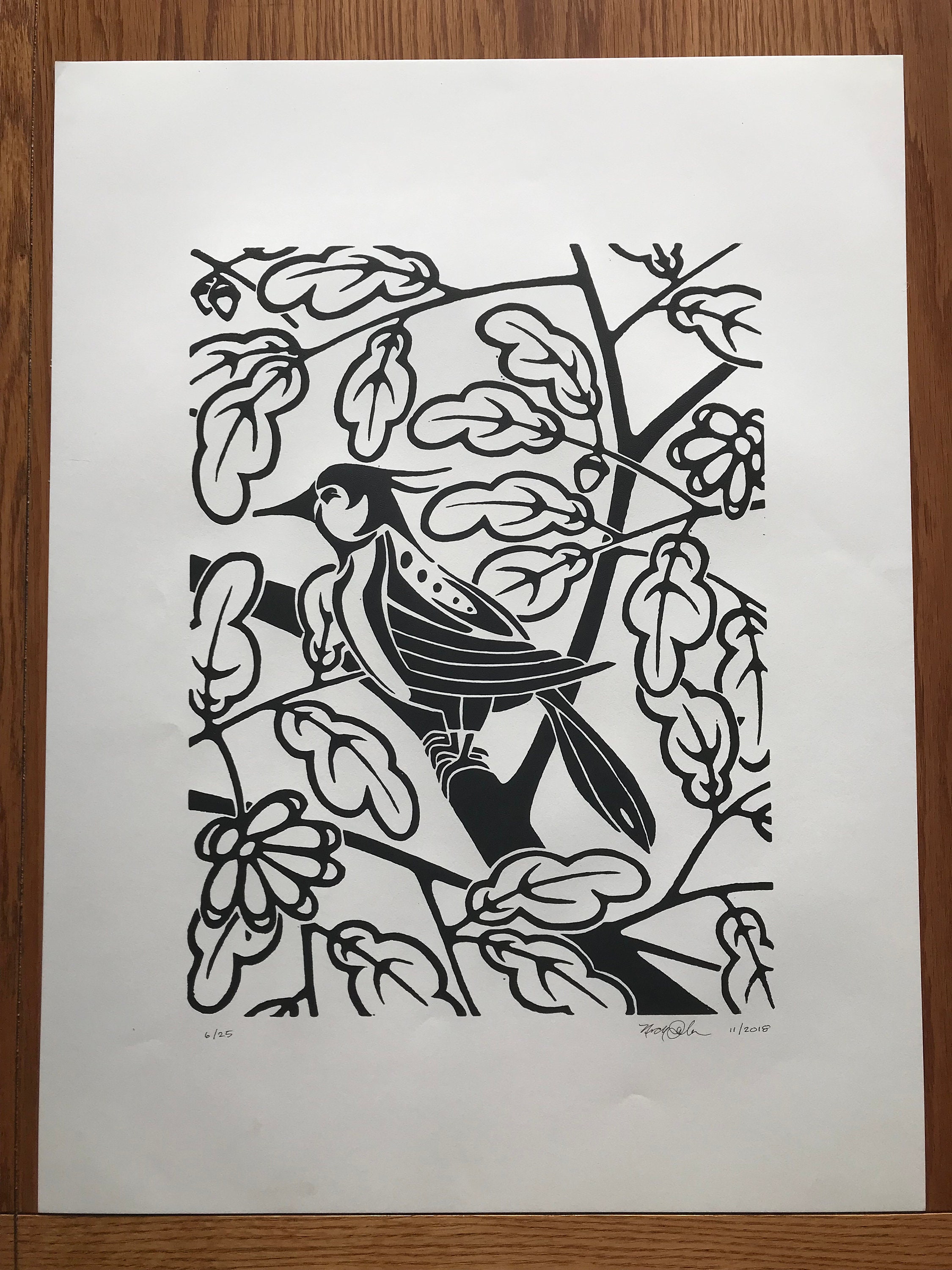 Handmade Gift, Triptych Set, Linocut Print, Bird & Tree, Wall Art ...