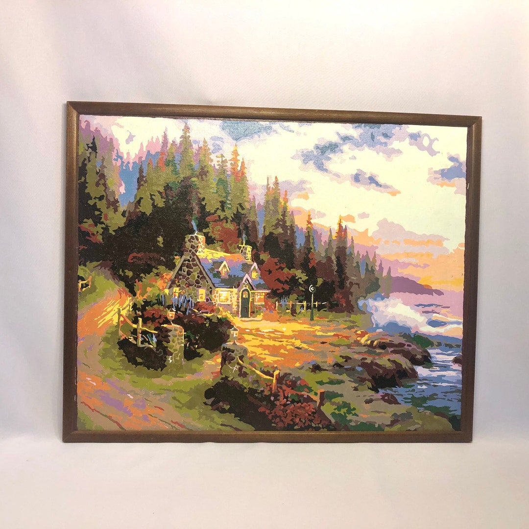 Paint by Numbers Cottage by the Sea and Forest Painting - Etsy
