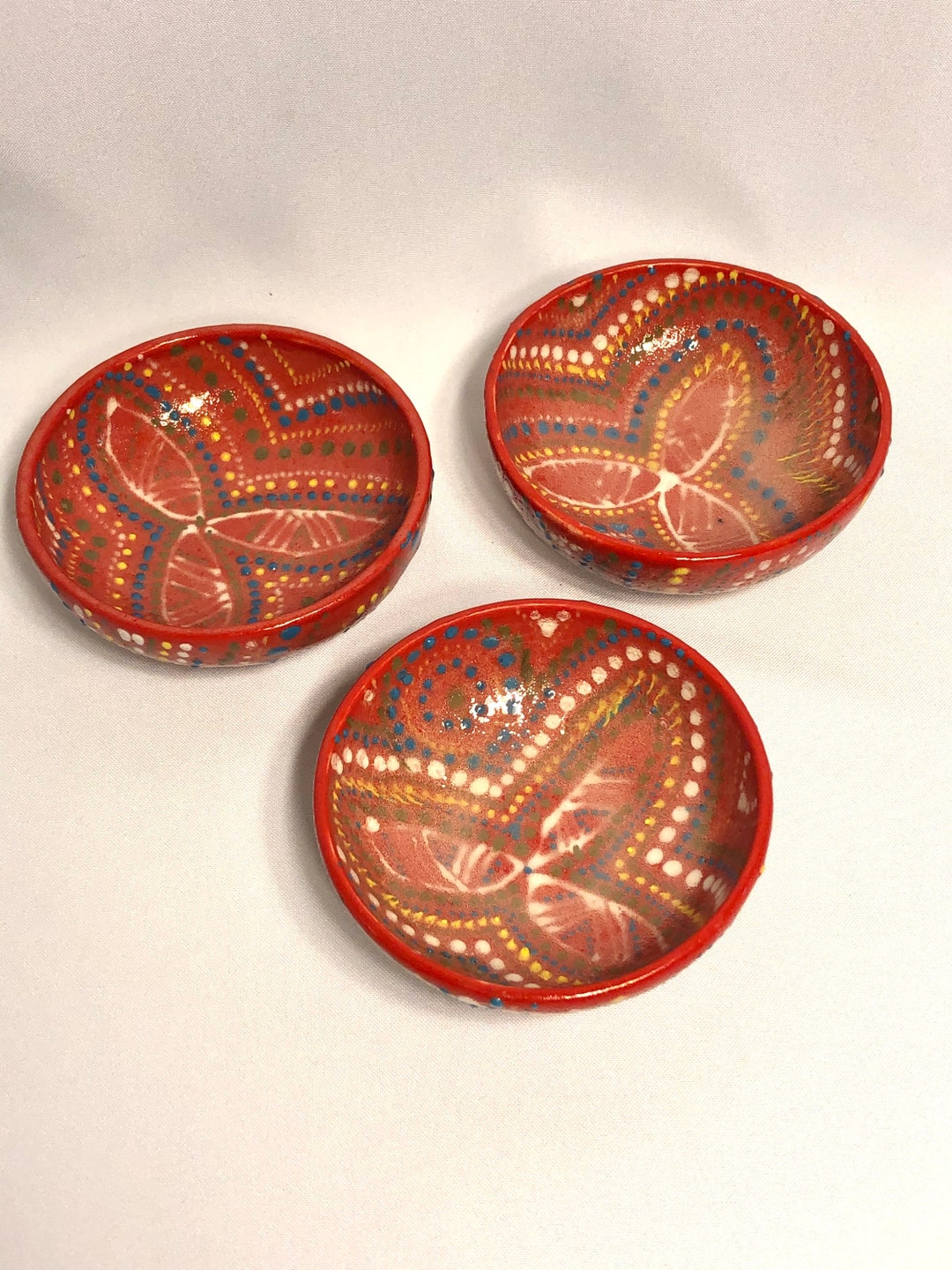 Red Ceramic Bowls Small Set of 3-turkish Style Mosaic Glazed - Etsy