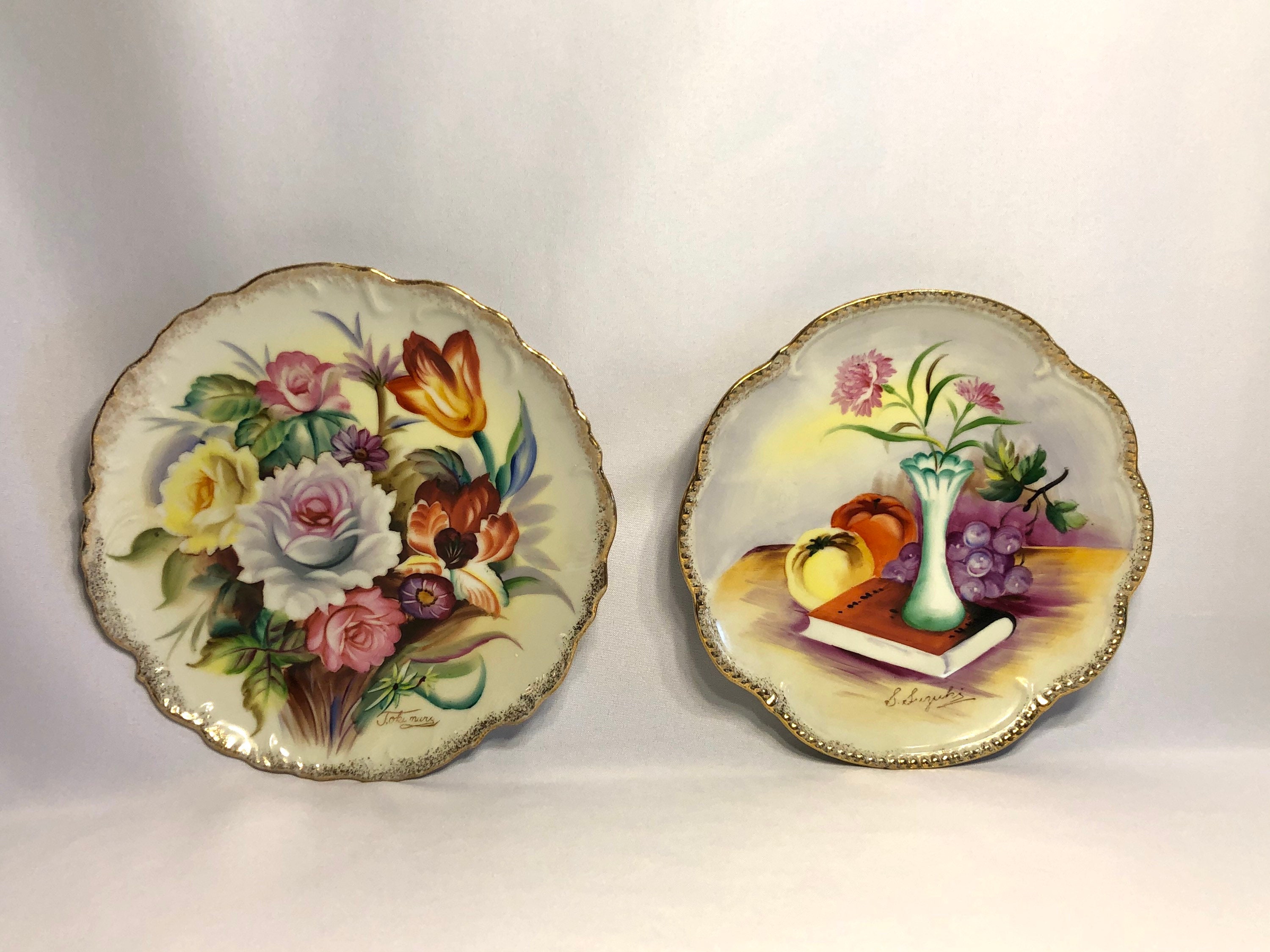 Vintage Floral Design Plate 1960’s-gold Leaf Rim - Etsy UK