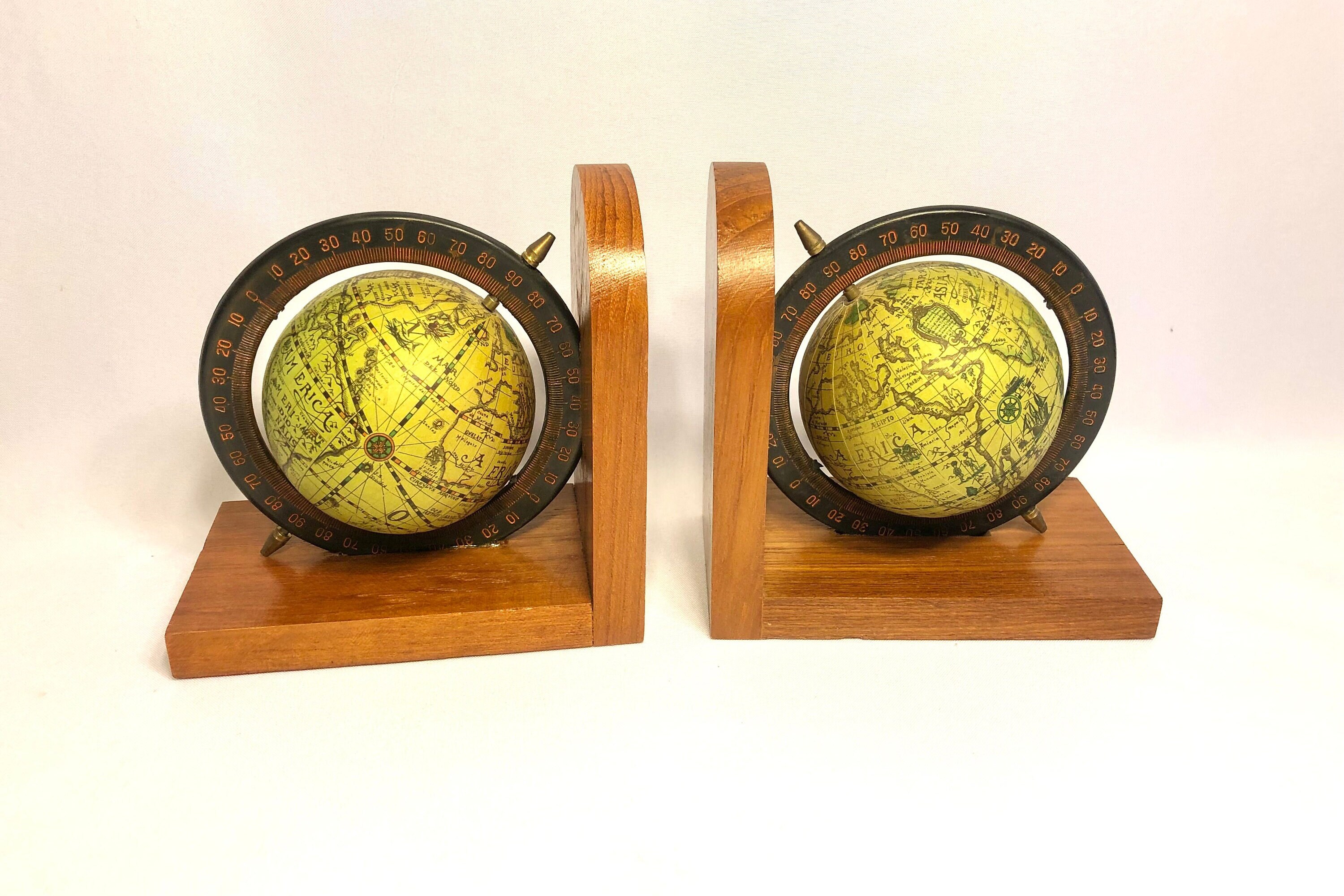 Mini Globe Bookends With Wood Stands - Etsy