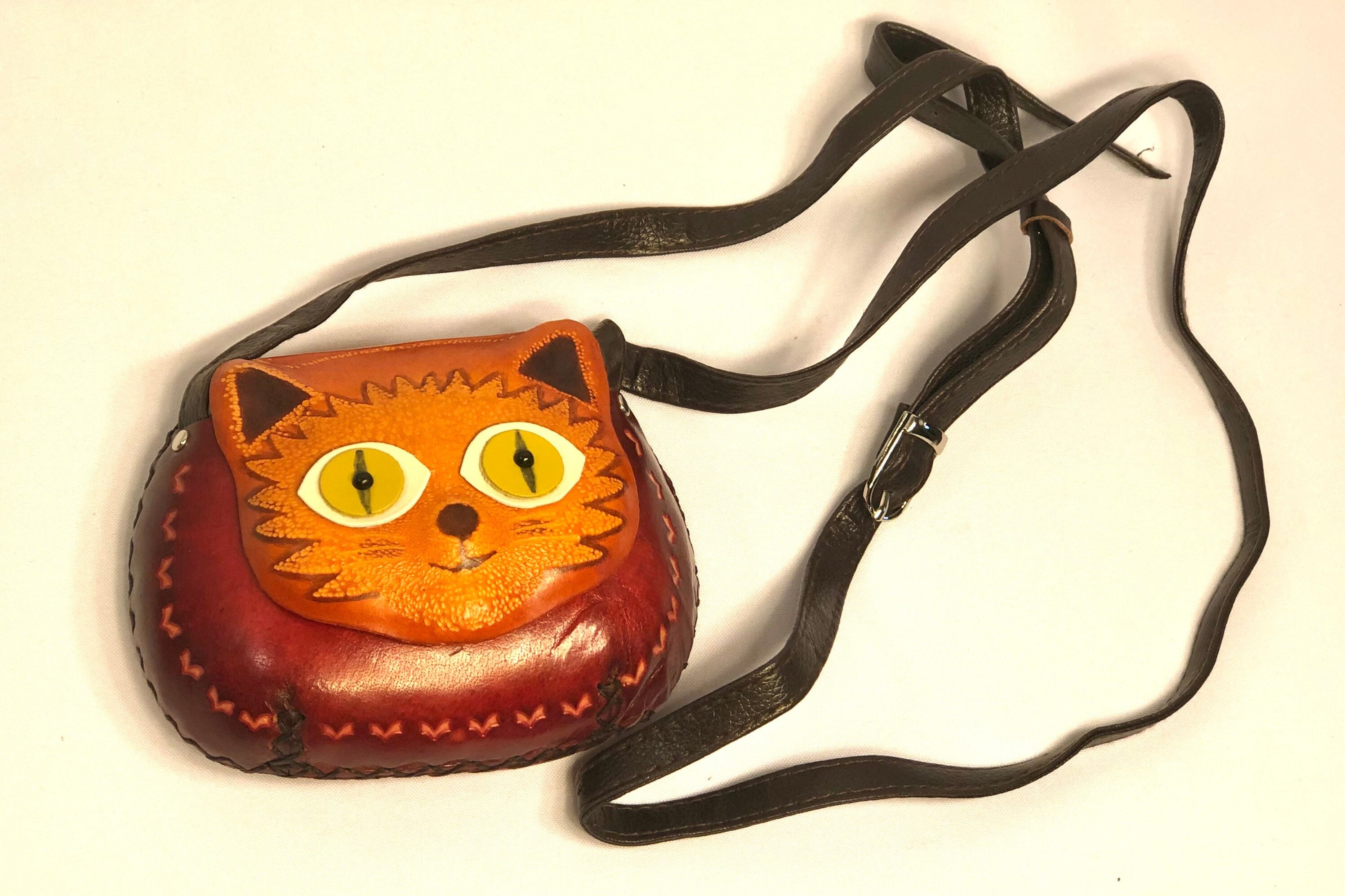Leather Cat Handcrafted Purse - Shoulder Strap-kid Purse - Etsy