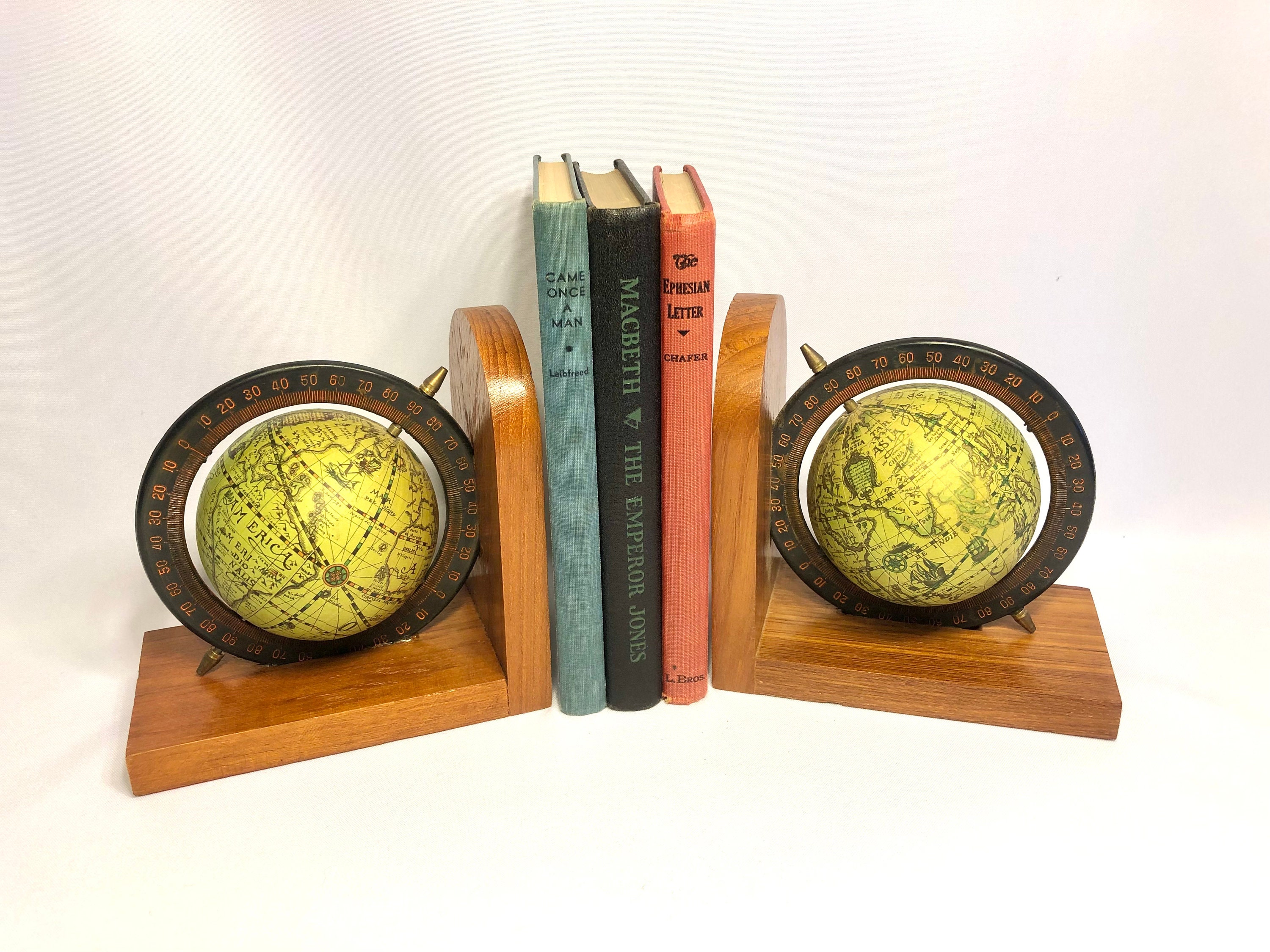 Mini Globe Bookends With Wood Stands - Etsy
