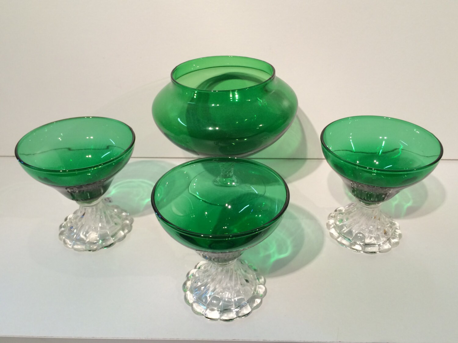 Vintage Emerald Green Glass Goblets Etsy