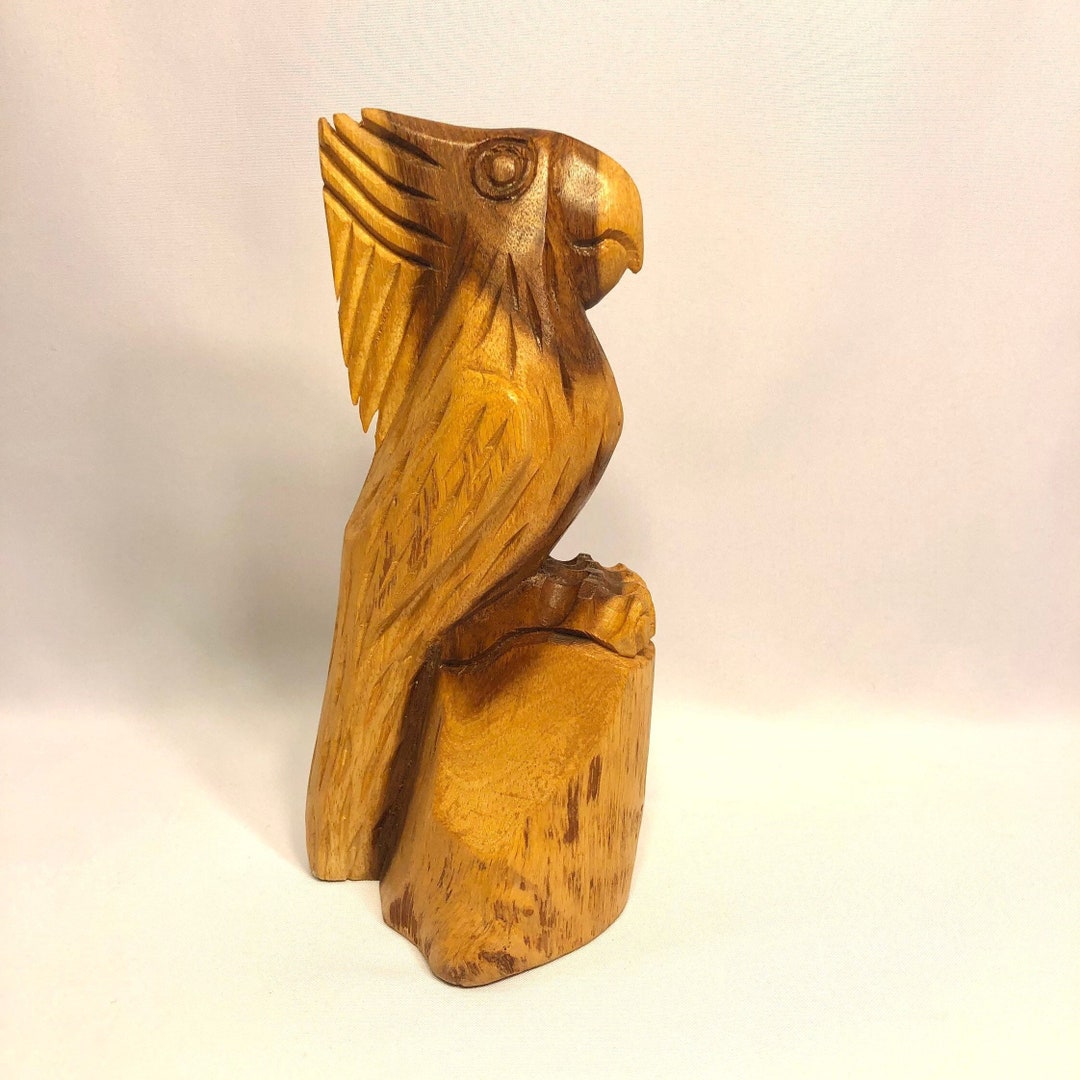Wood Carved Parrot Pedestal Handmade Statuette -made in Nassau 1983 ...