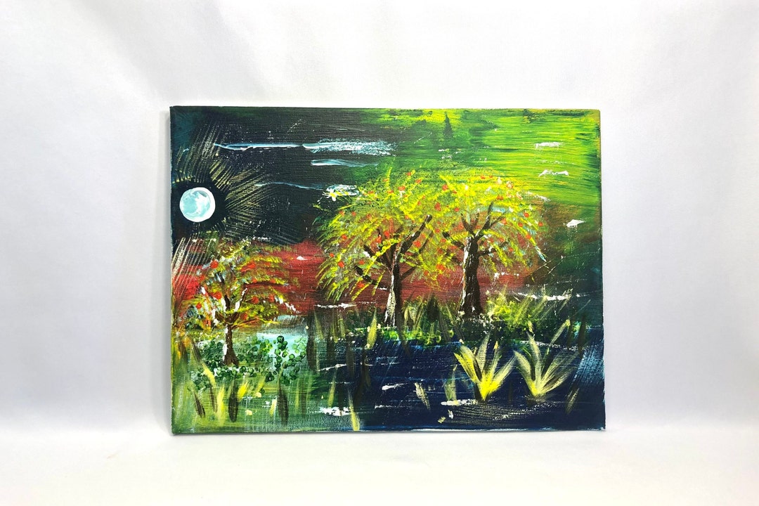 Acrylic Abstract Painting Apple Trees by a Pond - Etsy