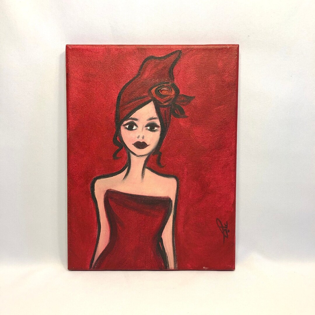 Acrylic Painted Lady Figure Red Velvet Hues - Etsy