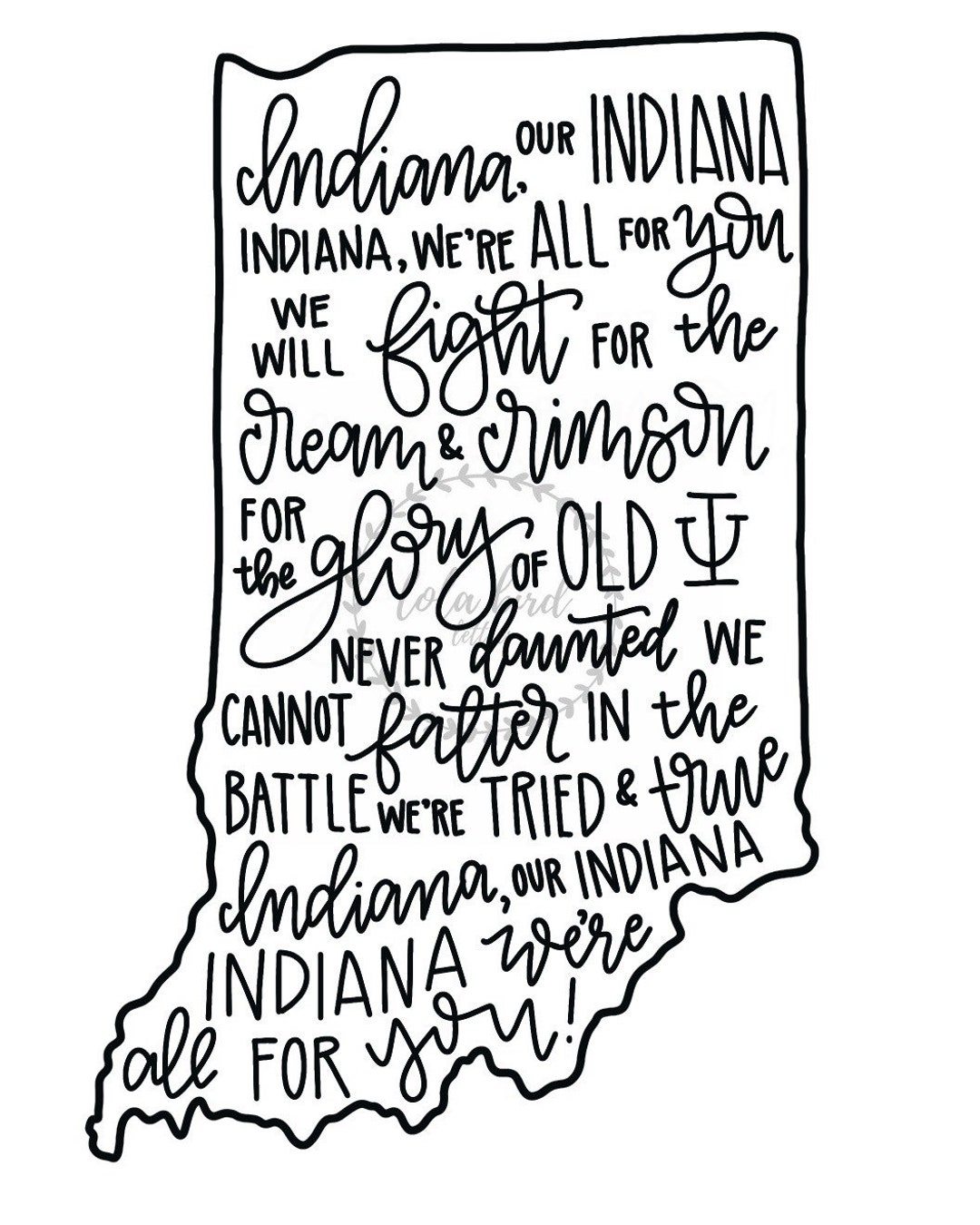 Indiana University Fight Song, Hand Lettered, Digital Print, Instant ...